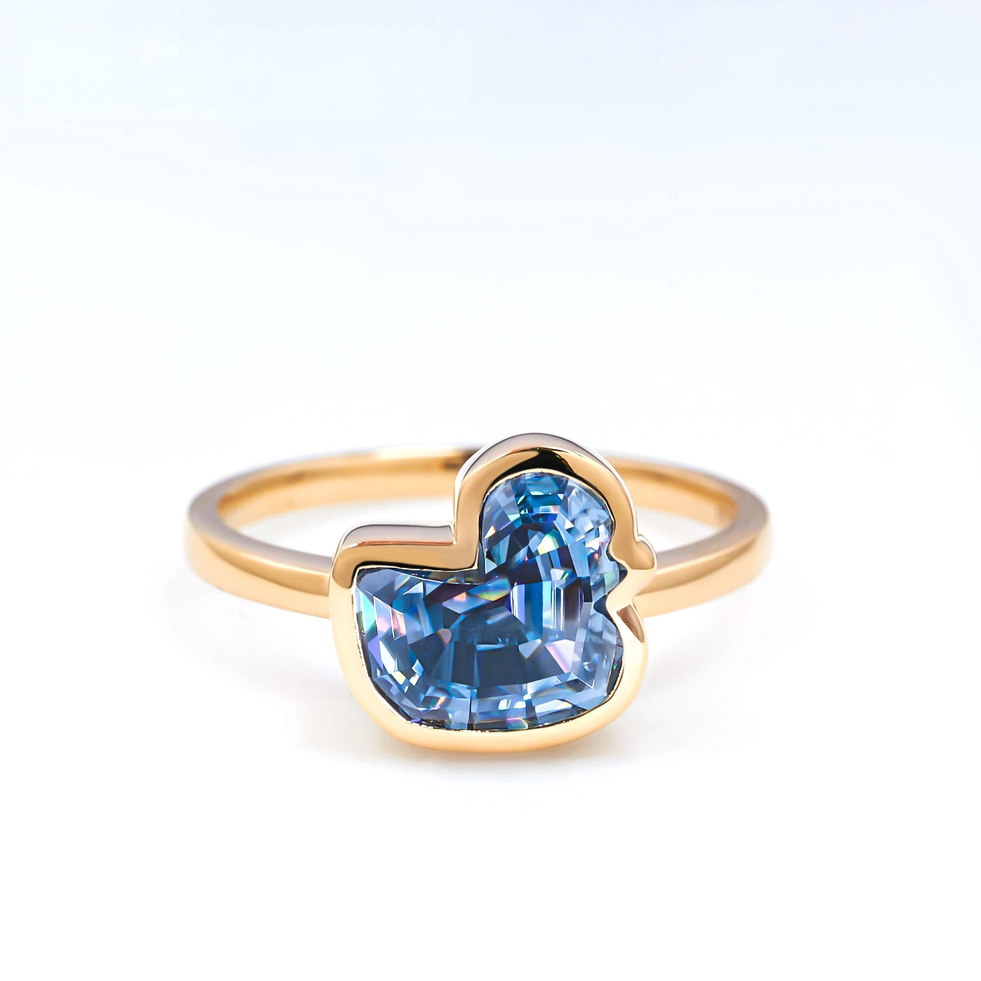 BLUE MOISSANITE DUCK CUT ENGAGEMENT RING IN SOLID GOLD - IVORY & EBONY