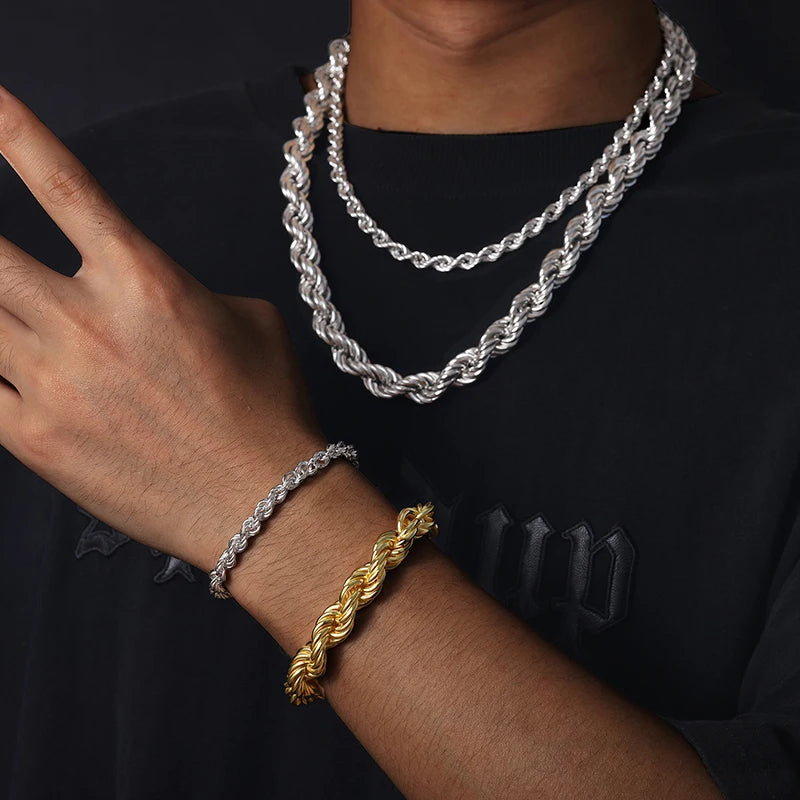 MOISSANITE ICED OUT LOCK ROPE CHAIN NECKLACE/BRACELET IN STERLING SILV ...