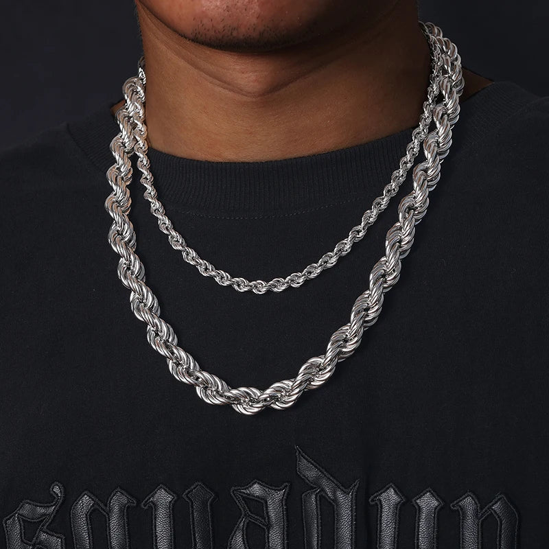 MOISSANITE ICED OUT LOCK ROPE CHAIN NECKLACE/BRACELET IN STERLING SILV ...